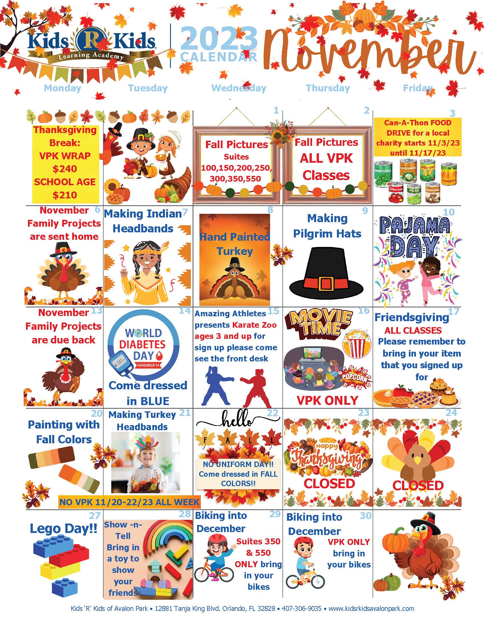 Monthly Calendar - Kids 'R' Kids Avalon Park Orlando